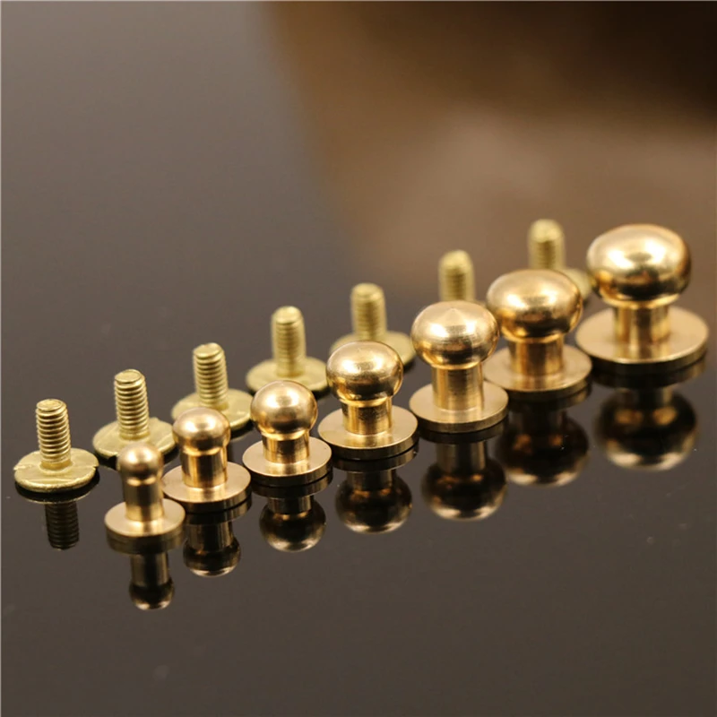 10pcs Solid Brass Sam Brown Browne Button Screw Back Round Head Ball ...