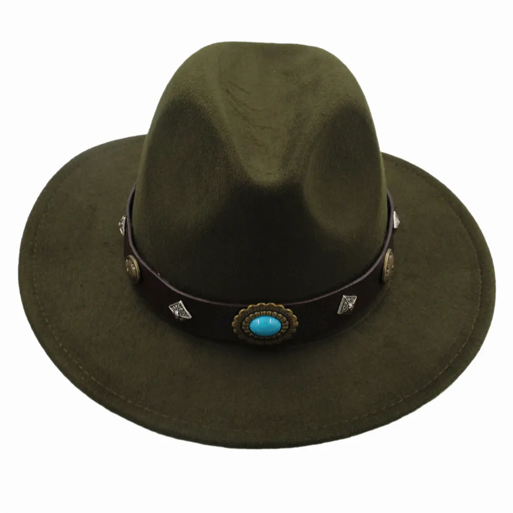 Fashion Wool Women Fedora Hat Steampunk Belt Jazz Church Godfather Cap ...