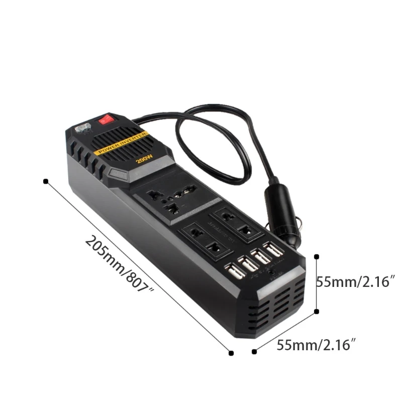 Free delivery 200W Car 4 Port USB 12V DC to AC 220V Vehicle Power ...