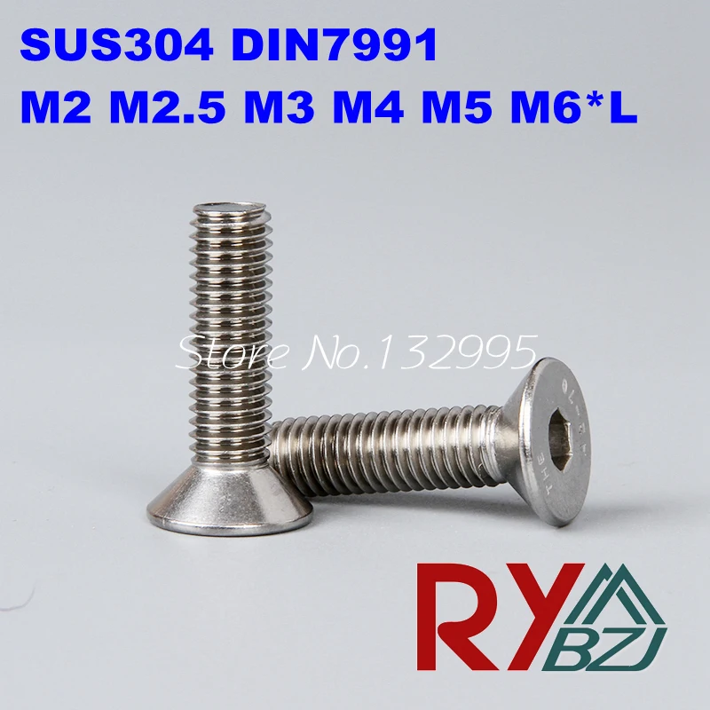 100pcs Lot M2 M2 5 M3 M4 M5 M6 L Din7991 Stainless Steel A2 Hex Socket