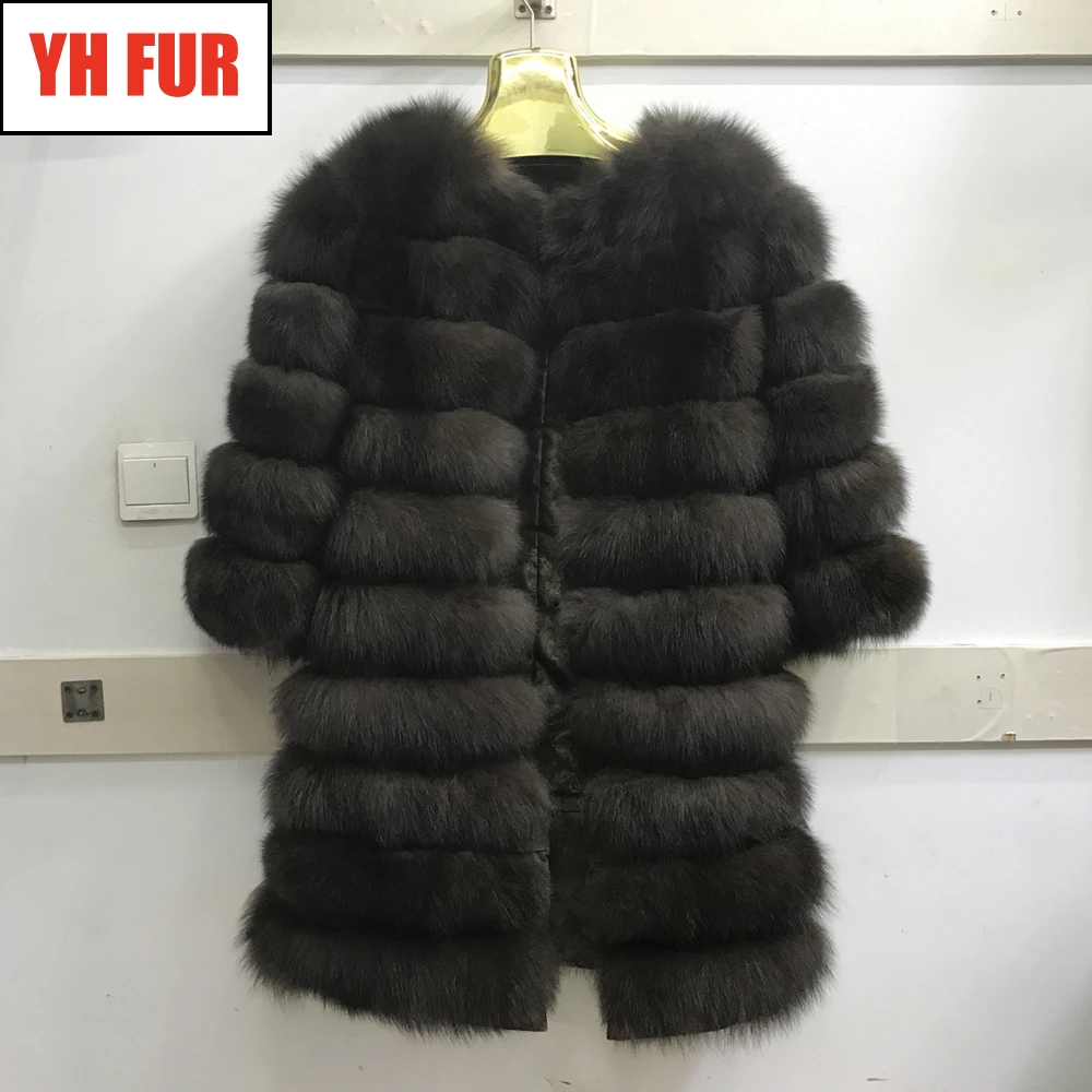 ร้อนขายใหม่แฟชั่นสุภาพสตรีจริง Fox ขนสัตว์ผู้หญิงสไตล์ยาว Fox Fur แจ็คเ ...