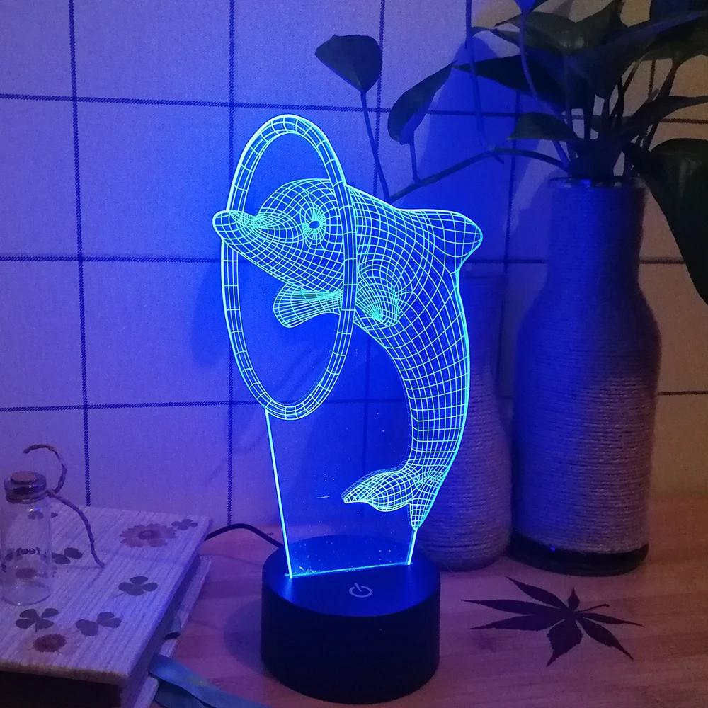 7 Color Dolphin Lamp 3D Visual Led Night Lights For Kids Touch USB LED ...