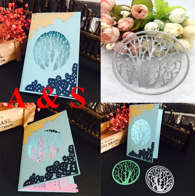 N373-METAL-CUTTING-DIES-die-cut-2pc-Tree-round-background-Scrapbook ...