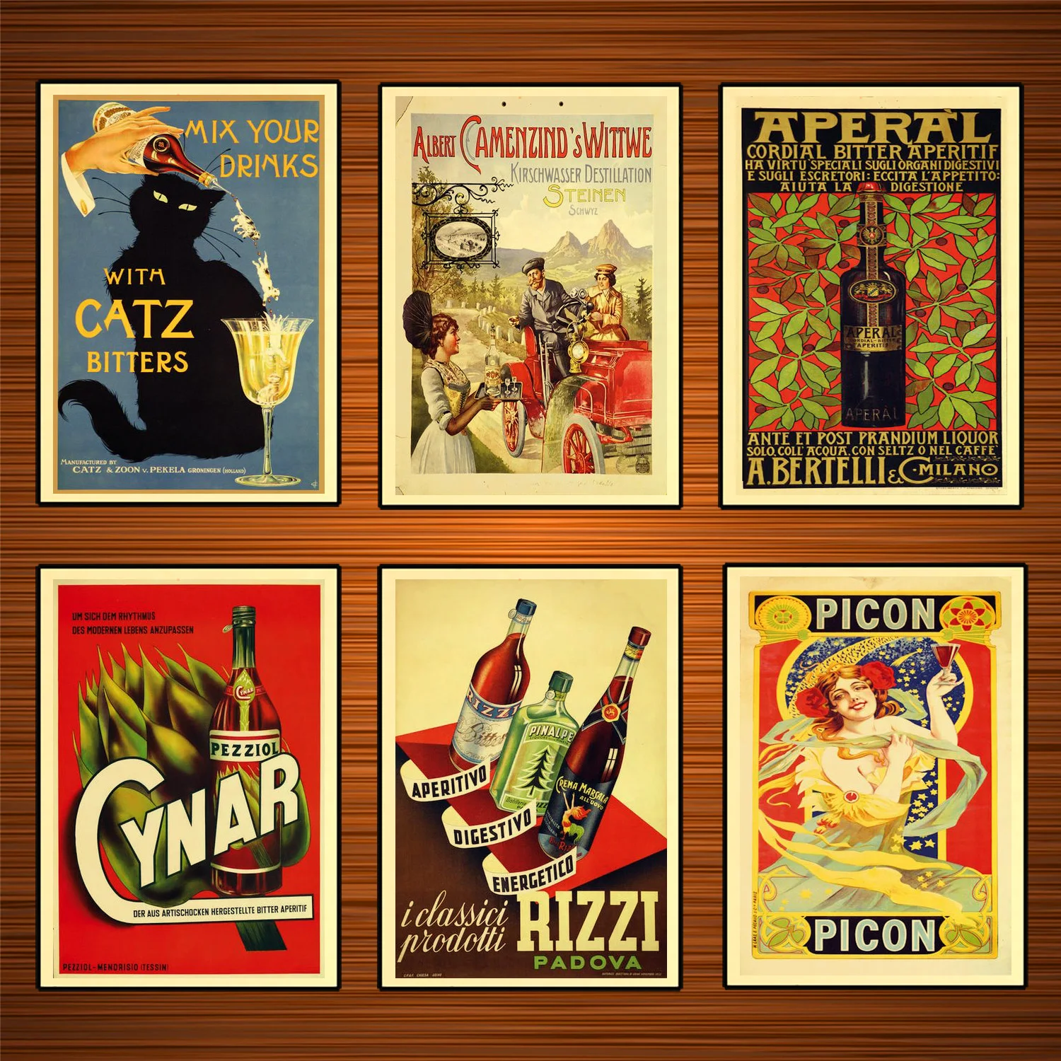 빈티지 1900 년대 음료 알코올 주류 광고 포스터 Cynar Pezziol 클래식 캔버스 회화 벽 스티커 홈 장식 선물|그림 ...