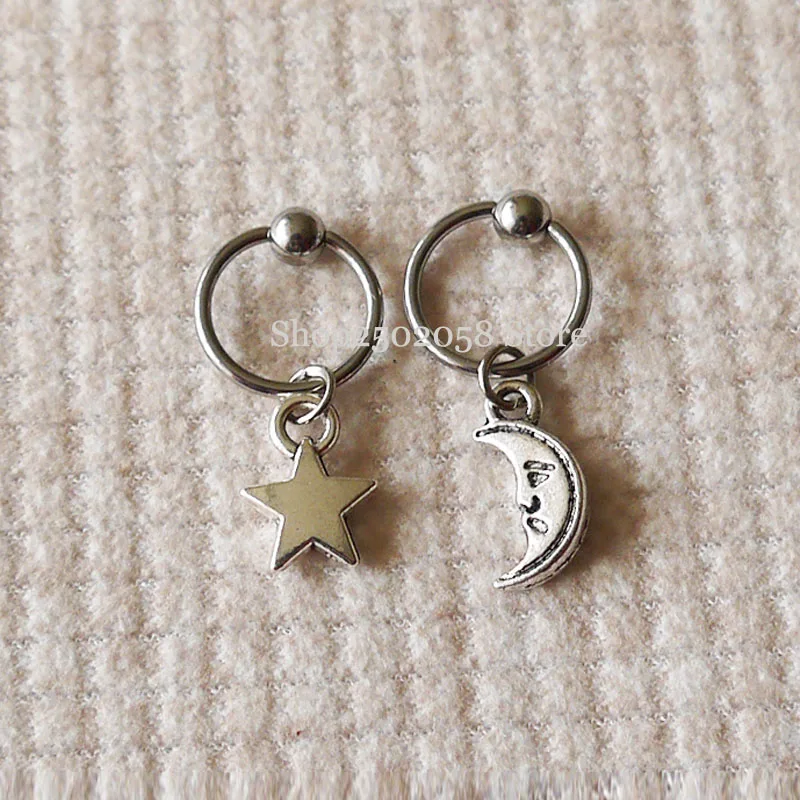New 2pcs Stars And Moon Captive Bead Ring Earring ,moon Tragus Helix ...