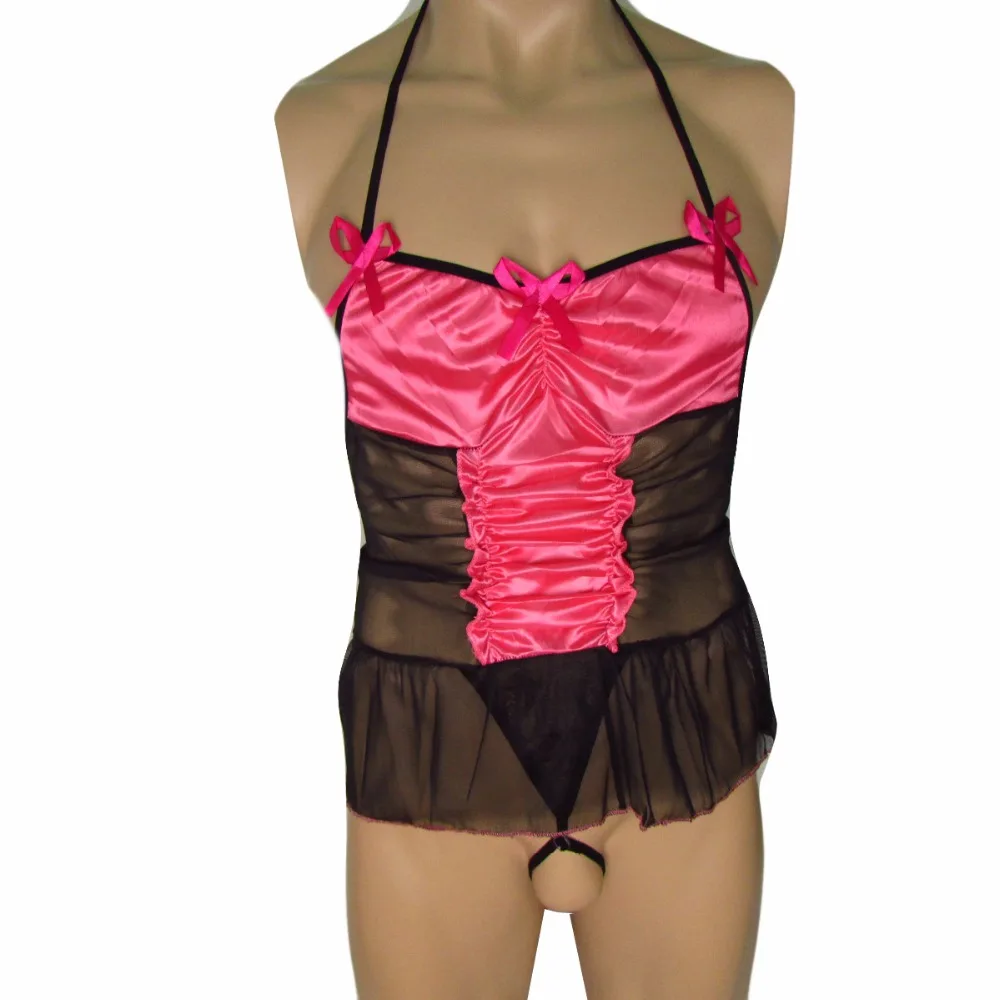 Men Sissy Lingerie Pink Girl Halter Sexy Lingerie Bare Back Mankini