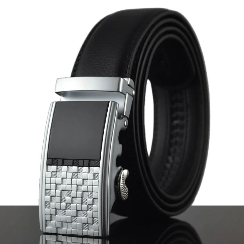 Genuine Leather Men Plaid Buckle Belts High Quality Men Automatic ...