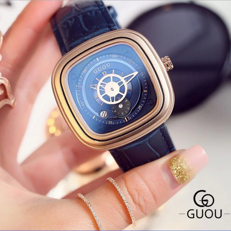 GUOU-Fashion-Casual-Watch-Women-Watches-Square-Dial-Rose-Gold-Ladies ...
