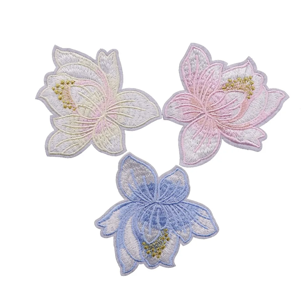 10 Pieces Lotus Flower Handicraft Embroidery Applique Badges Patches ...