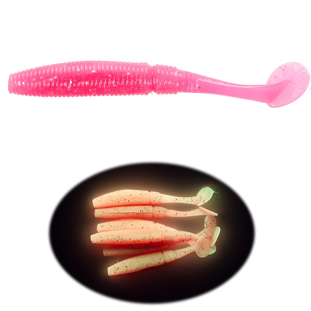 Seanlure 7.5cm 3g 6pcs/Pack Glow T Tail Soft Lure Paddle Tail Hook ...