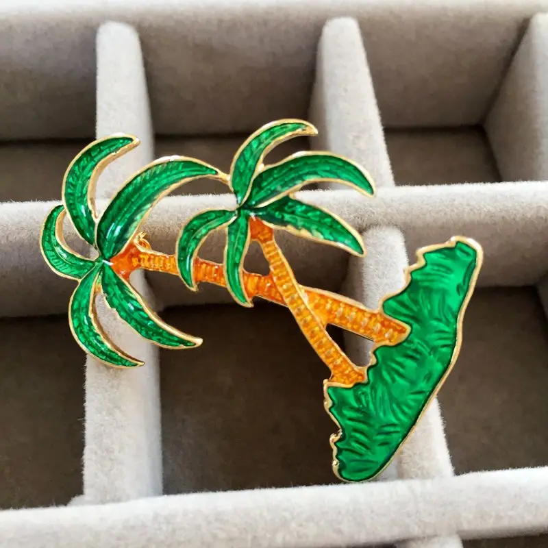 New Sweet Coconut Tree Green Enamel Brooches Small Cute Oil Painting ...