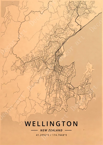 Art & Collectibles Wellington Map Poster Interior Wall Decor Retro ...