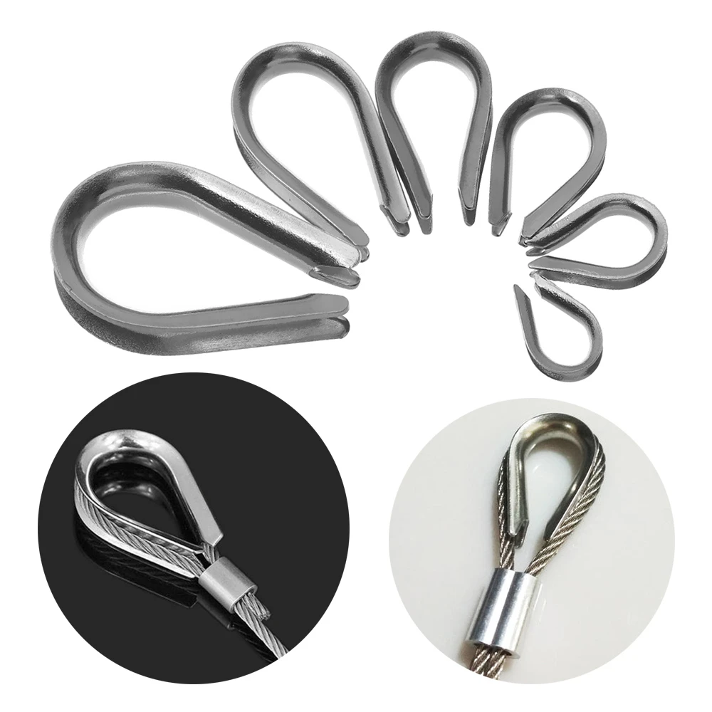 10pcs Stainless Steel M2 to M8 Silver Cable Wire Rope Clamp Thimbles ...