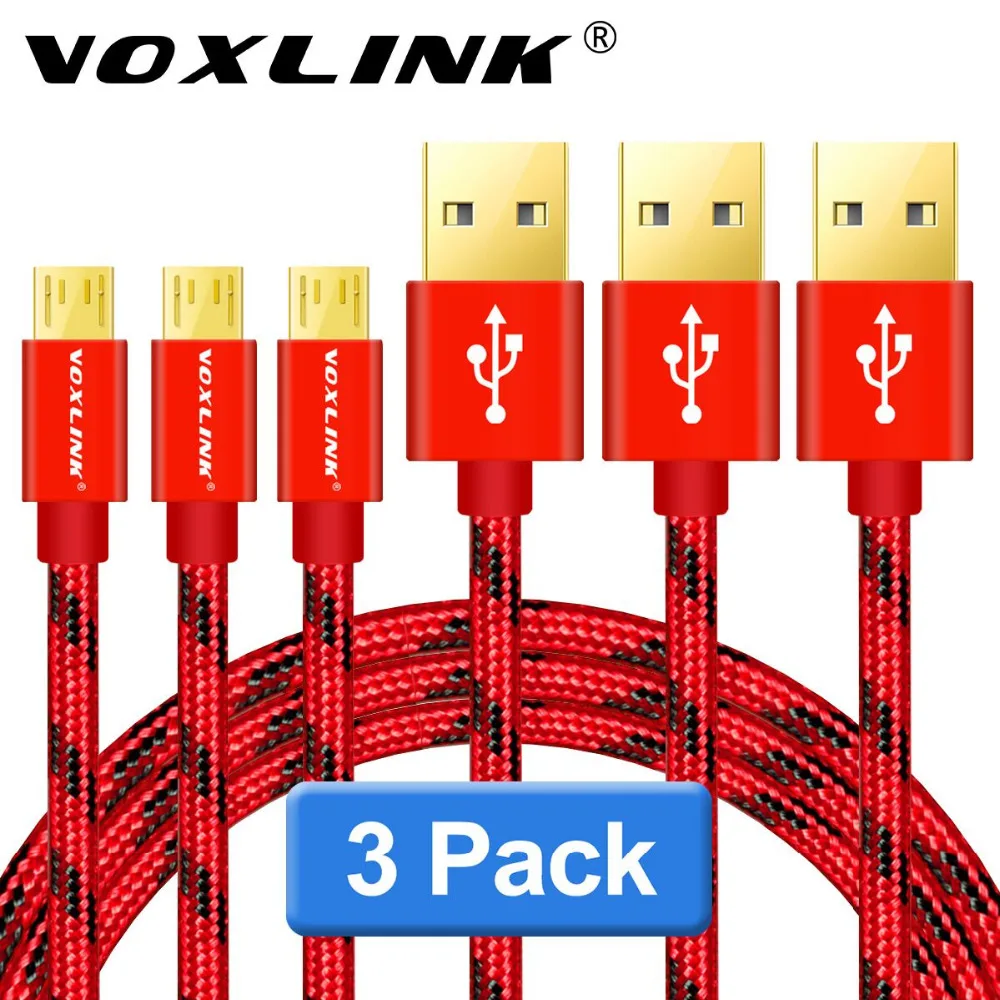 VOXLINK 3 Pack Nylon Braided Micro USB Cable Fast Charge Mobile Phone ...