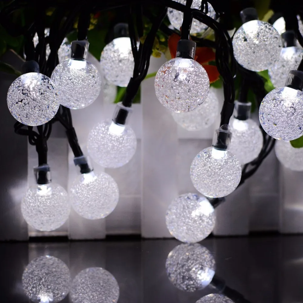 Solar lights string 6 meters 30 lights LED bubble ball lamp outdoor ...