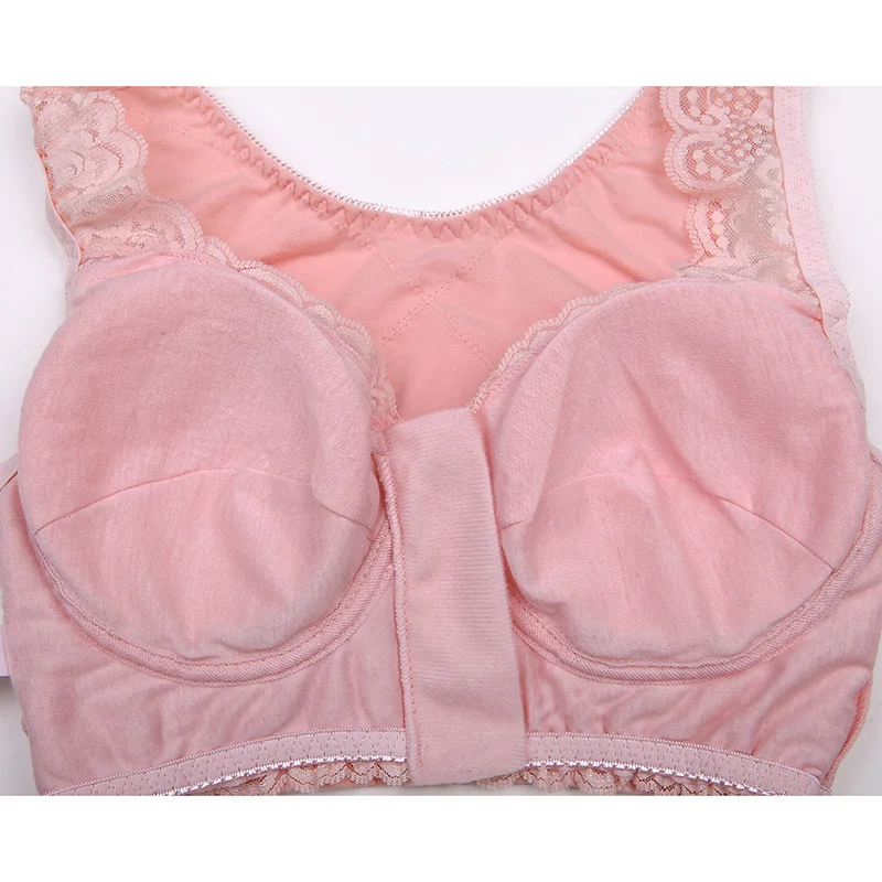 New Women Wireless Lace Back Support Bra Front Zipper Closure Full ...