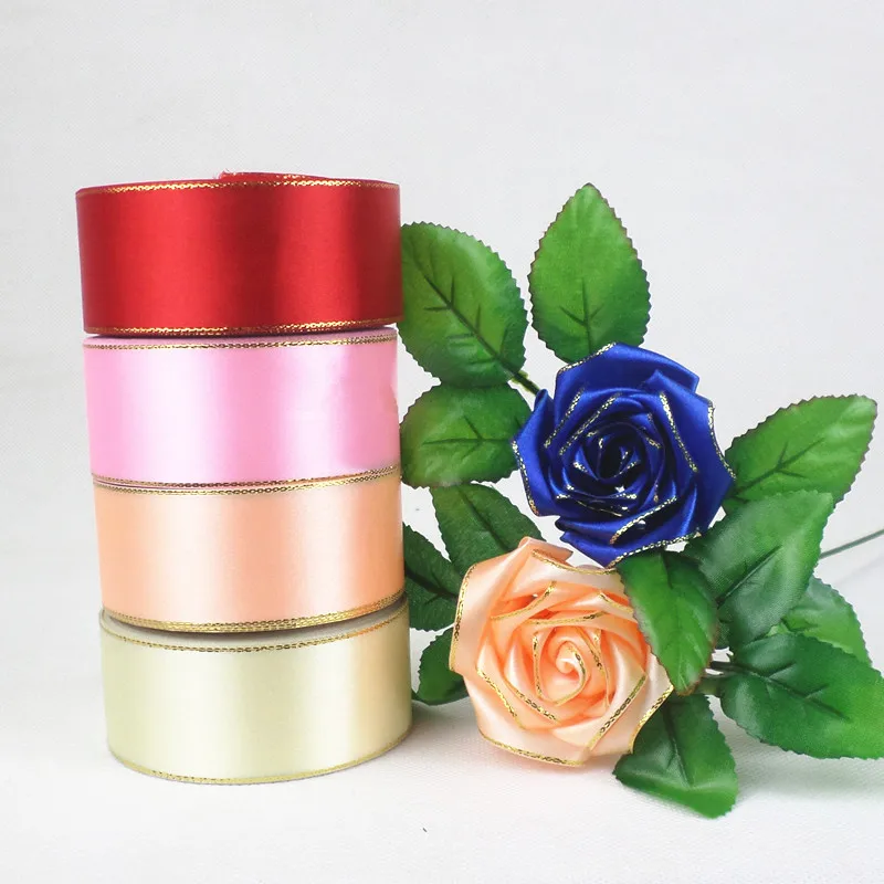 4cm Gold Edge Satin Ribbons 22Meters/Roll Wedding Christmas Halloween ...