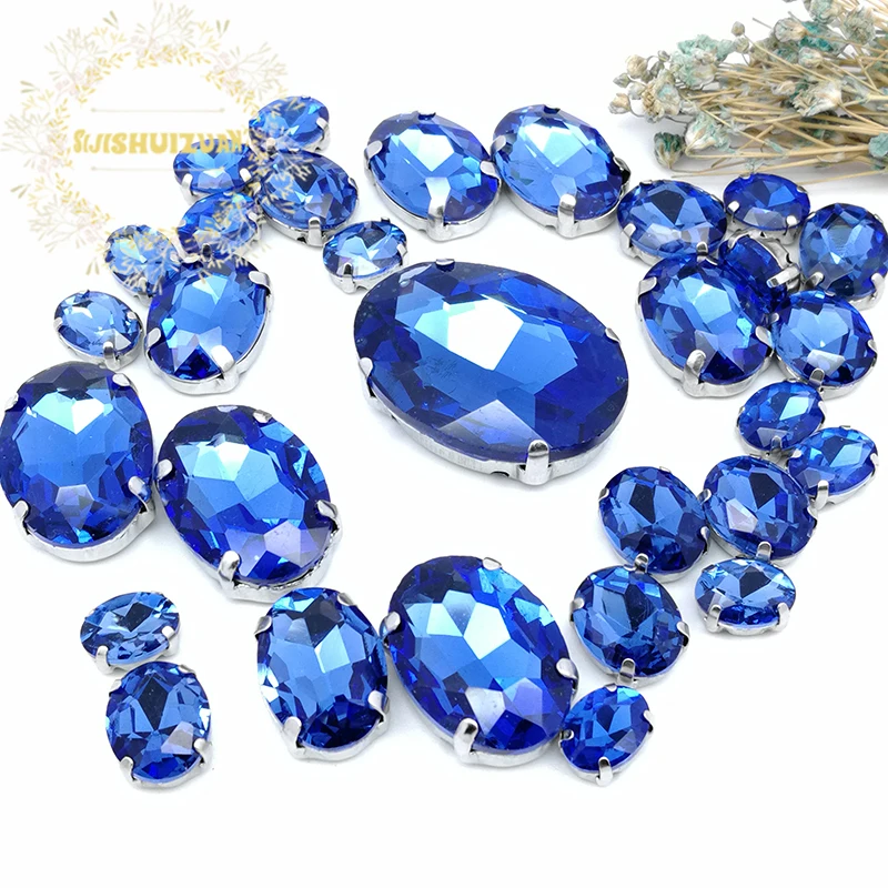 New!!! Mix Light Sapphire Oval Size Crystal Glass Sew-on Rhinestones ...