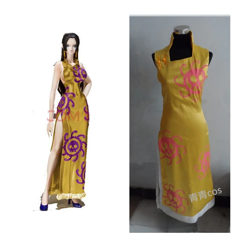 2016 Anime One Piece Character Boa Hancock Cosplay Dress Yellow Sleeveless Cheongsam Autumn In