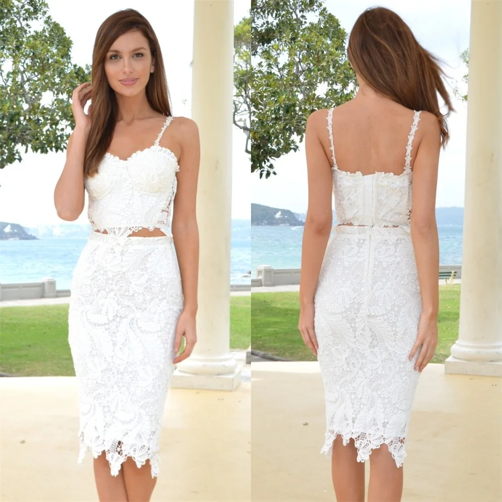 Hot Sale Summer Cocktail Dresse White Knee Length Formal Party Prom