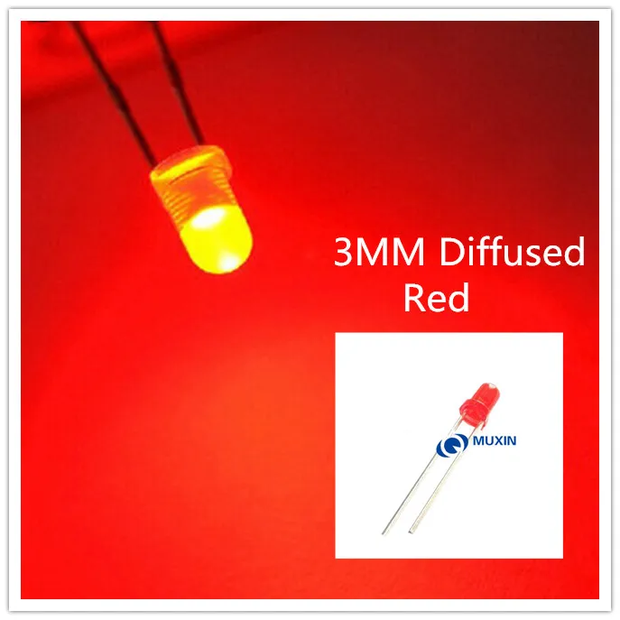 100pcs Mini LED Diode 3mm Red Color Diffused Round DIP 3 mm DC 2V 20mA ...