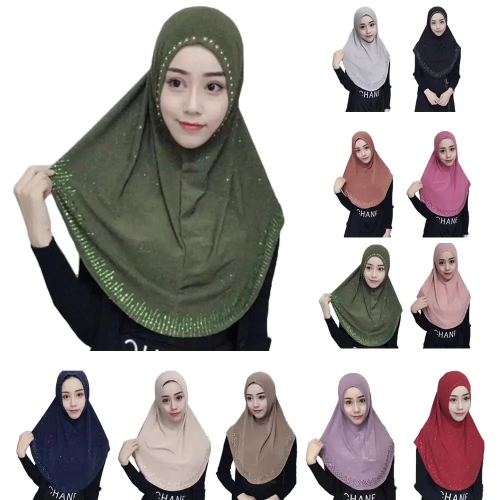 Rhinestone Hijab Cap Muslim One Piece Amira For Women Headscarf Hat ...
