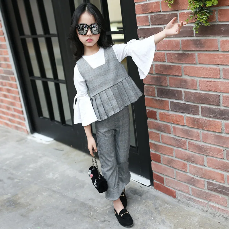 2 pcs clothes sets for little big girls spring summer grey children ...