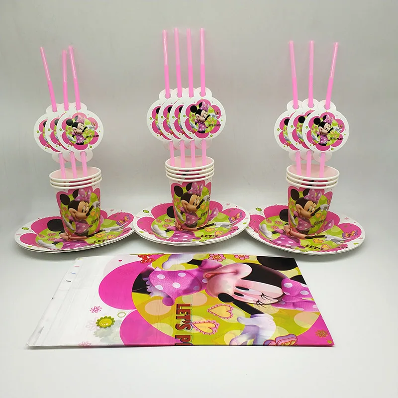61Pcs set Minnie Mouse Theme 20plates 20cups 20straws 1Tablecloth 61pcs-set-minnie-mouse-theme-20plates-20cups-20straws-1tablecloth