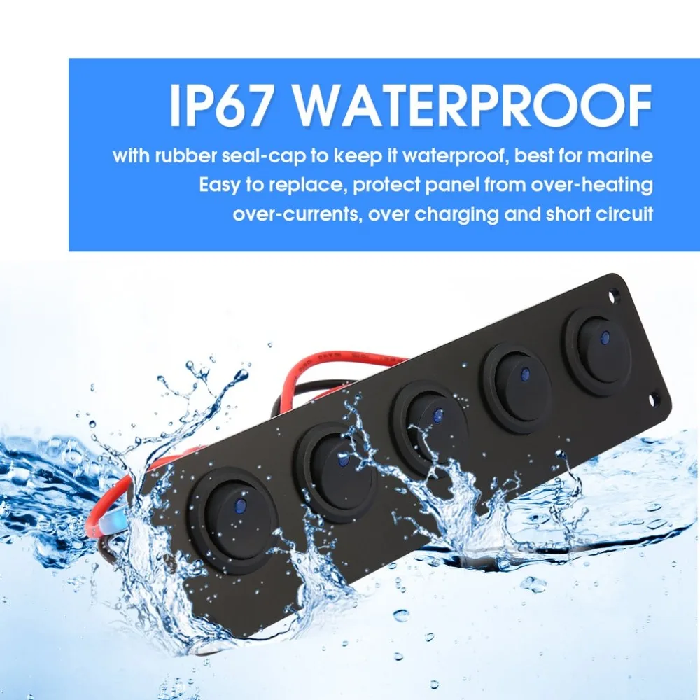 5 Gang 12V Rocker Switch for Car Marine Boat Circuit Breakers Overload ...