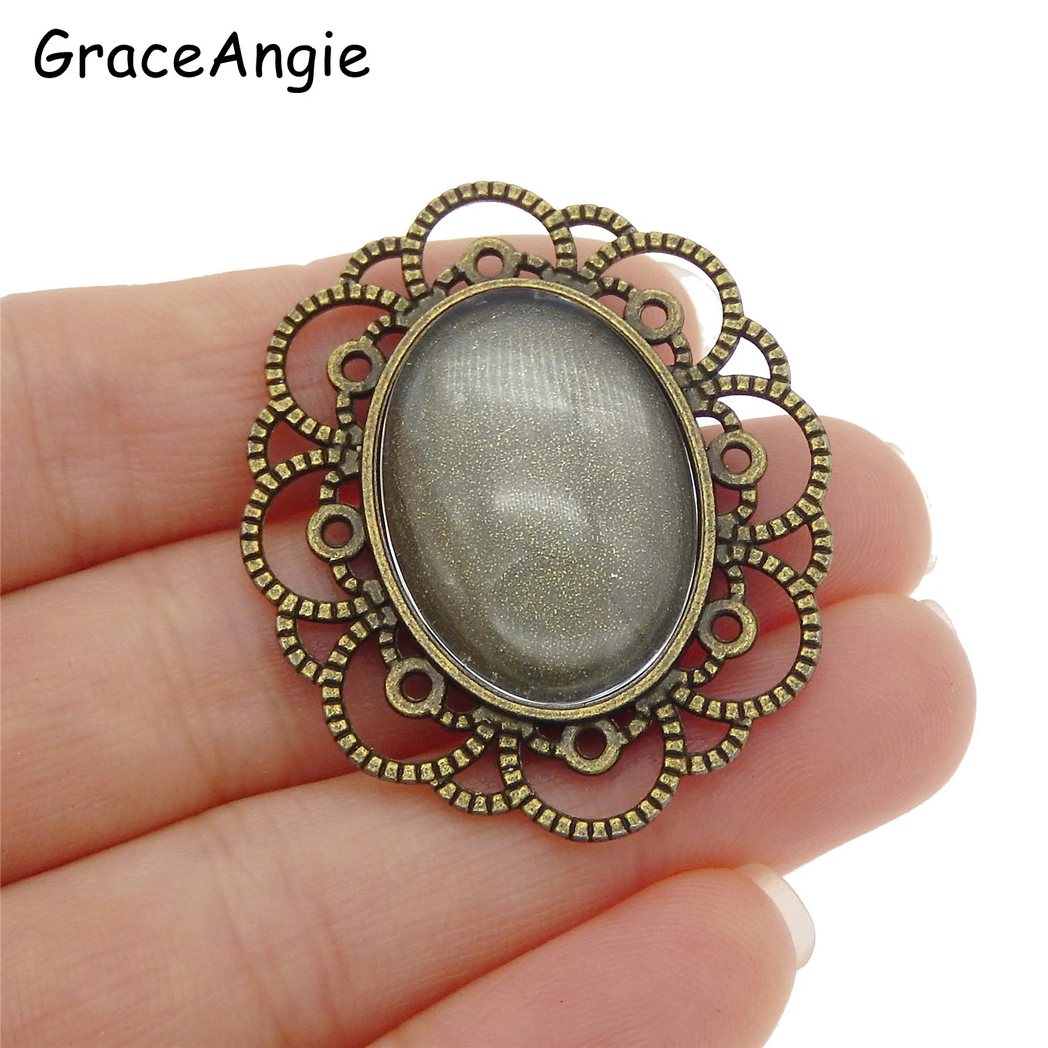 Round Brooch Set Cabochon Blanks Trays with Brooch Pins Cameo Lace ...