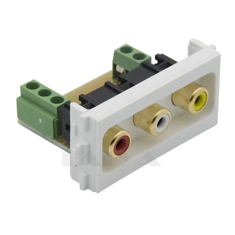 3 RCA AV connector wall plate with golden plate and backside screw ...