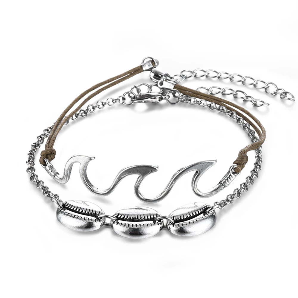 Vintage Handmade Rope Chain Wave Anklet Set Bohemian Shell | Muduh ...