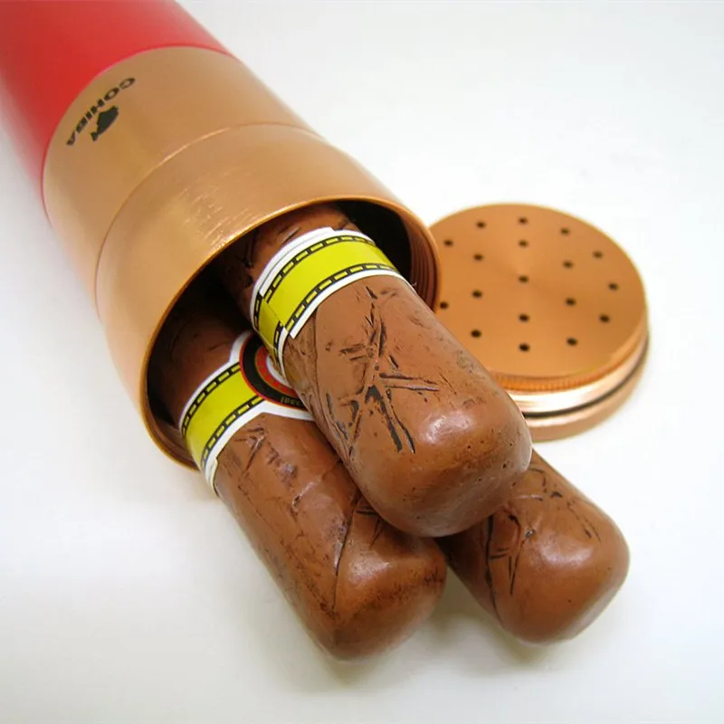 Red Cylindrical Cigar Hydrating Tube Humidor Aluminum Alloy Portable ...