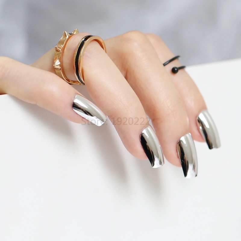 Sexy fashion fake nails nail metal plate long dimension Pure silver N02 ...