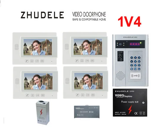 ZHUDELE Building Home security intercom system 4 Units Apartment Video ...
