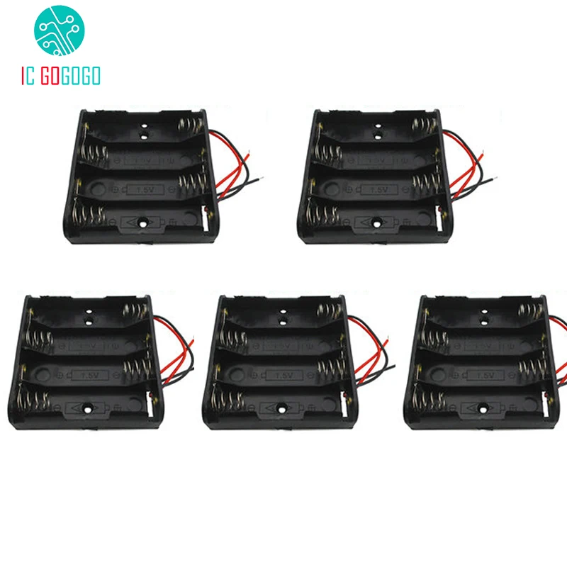 5pcs 4*AA 4A Battery Case Holder Box with Wire Leads 4 AA Storage ...