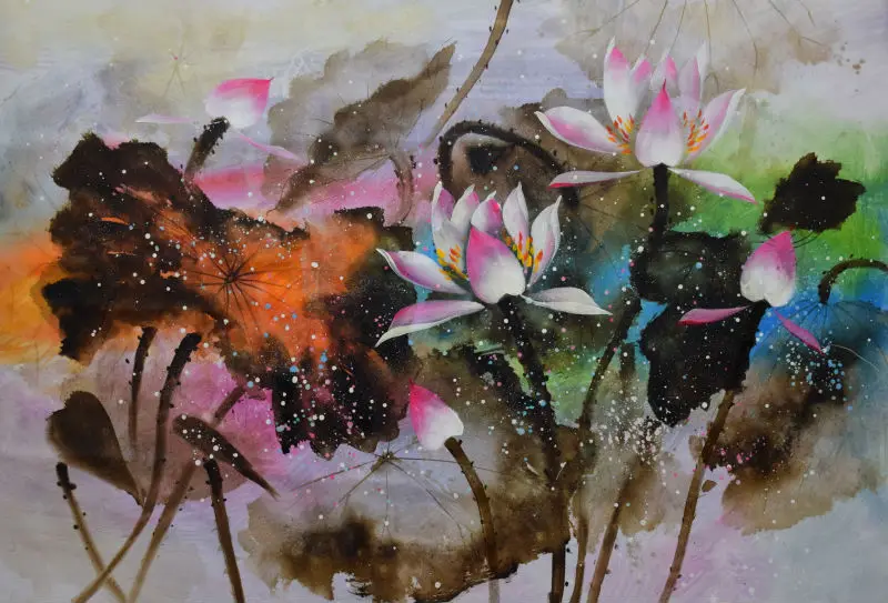 Handpainted Modern Canvas Painting Beautiful Lily Flower Archaize Color ...