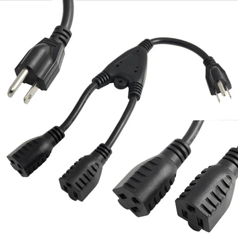 3 Prong US Plug USA AC Power Cord Cable Bifurcated power line extension ...