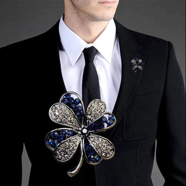 New Blue Rhinestone Brooches For Men Suit Lapel Pin Shirt Collar ...