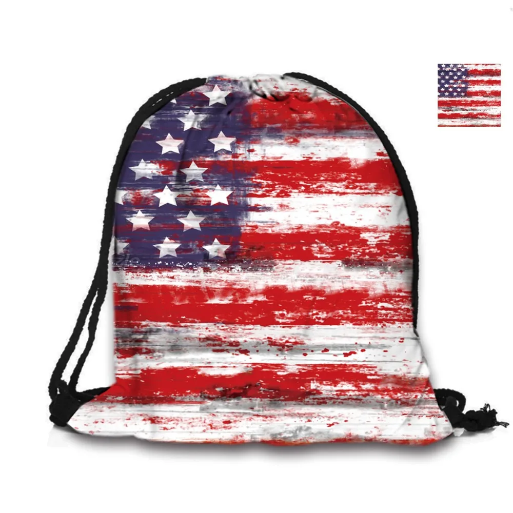 American Flag Printing Drawstring Backpack For Beach School Shopping ...