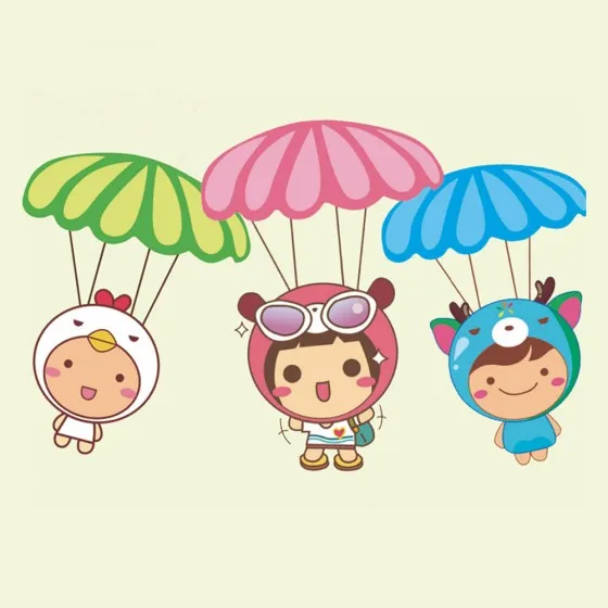 Cartoon Cute Parachute Height Scale Measurement DIY Wall Wallpaper ...