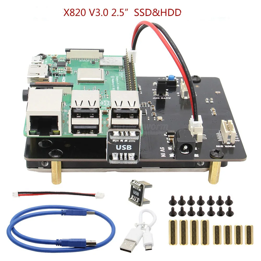 Raspberry Pi 3B+ SATA X820 V3.0 2.5inch SSD Hard Drive NAS Support USB3 ...