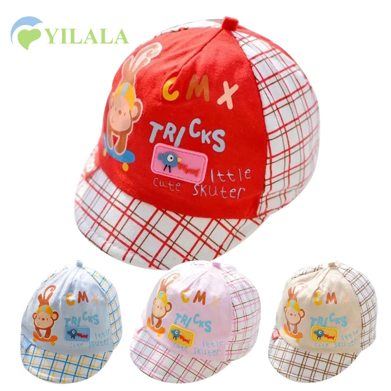 Cartoon Baby Boys Hat Cotton Letter Lattice Kids Cap Monkey Print ...
