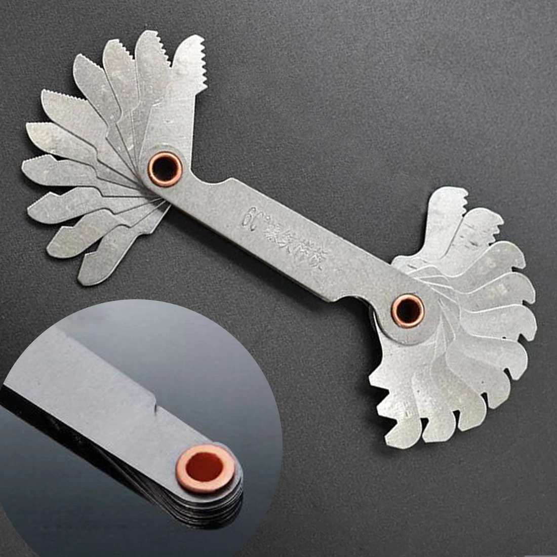 Thread Pitch Gauge Measuring Tool 60 Degree Thread Measuring Gage Dual