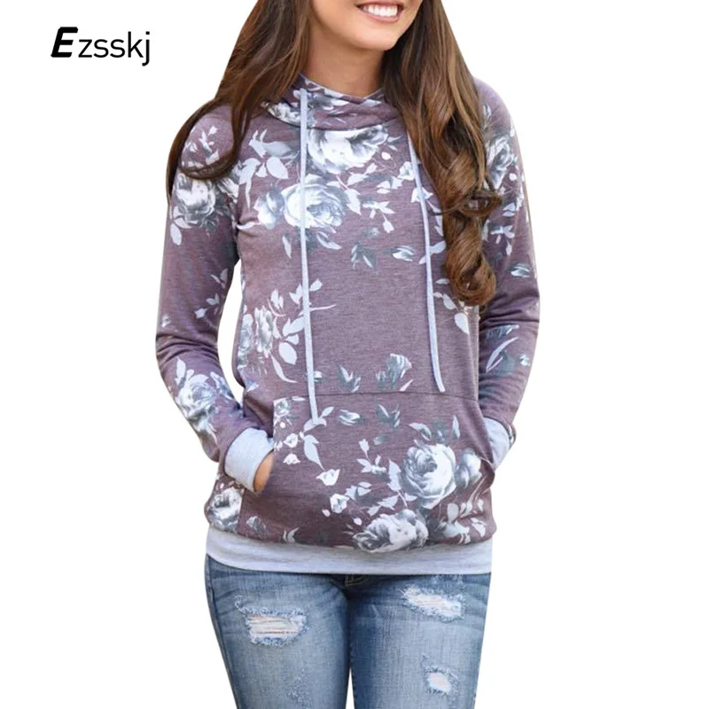 Spring Autumn Women Hoodies Floral Print Sweatshirts Women Long Sleeve ...