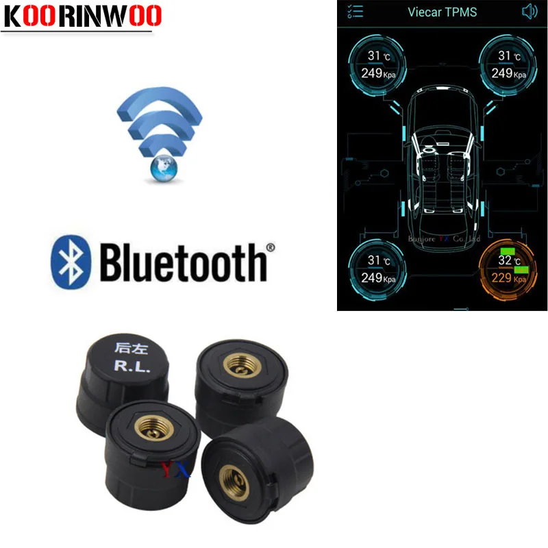 KOORINWOO 전문 무선 블루투스 TPMS 타이어 압력 모니터링 시스템, 아웃셋 타이어 압력 알람 안드로이드 IOS 진단 ...