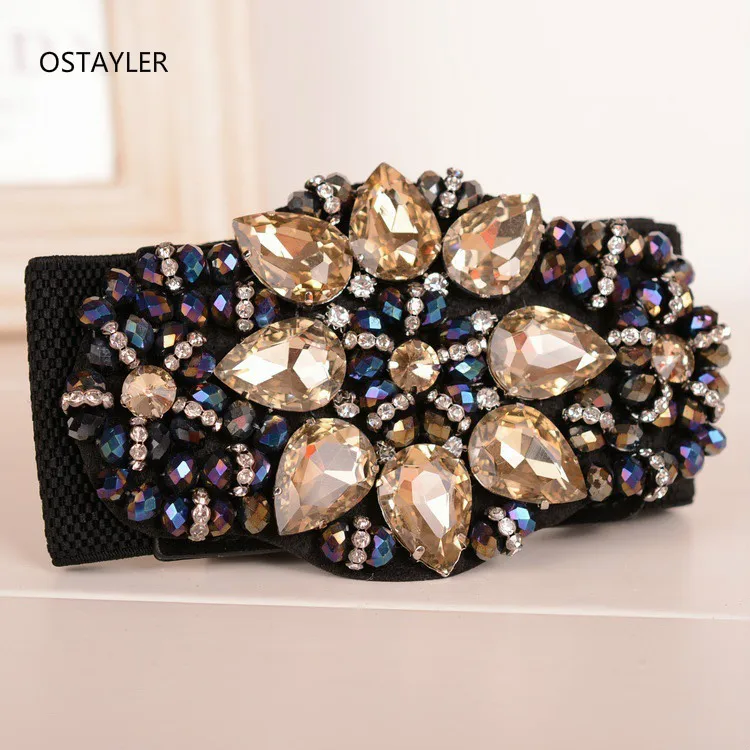 2018 Rhinestone Waist Belts Elastic Women Dress Belts Vintage Luxury