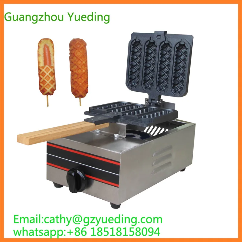 Commercial gas 4 pieces Crispy corn hot dog waffle maker non-stick ...