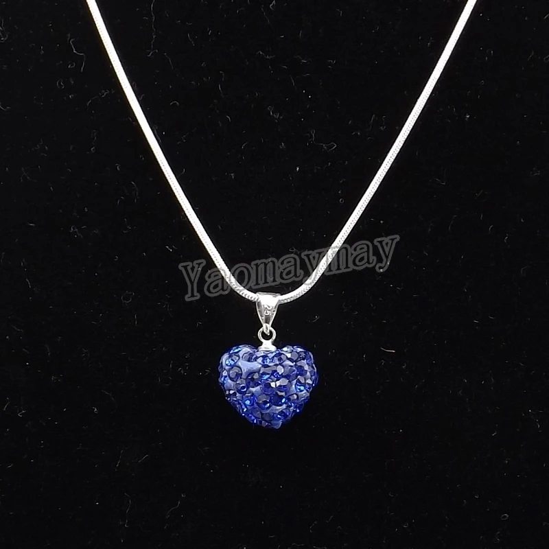 Royal Blue Heart Shape Crystal Pendant Silver Plated Necklace For Women ...