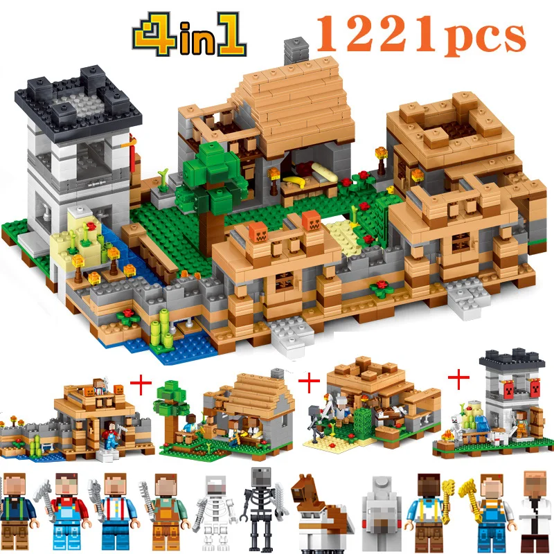 1221 pcs 4 In 1 Compatible Minecraft Building Block Dream village ...